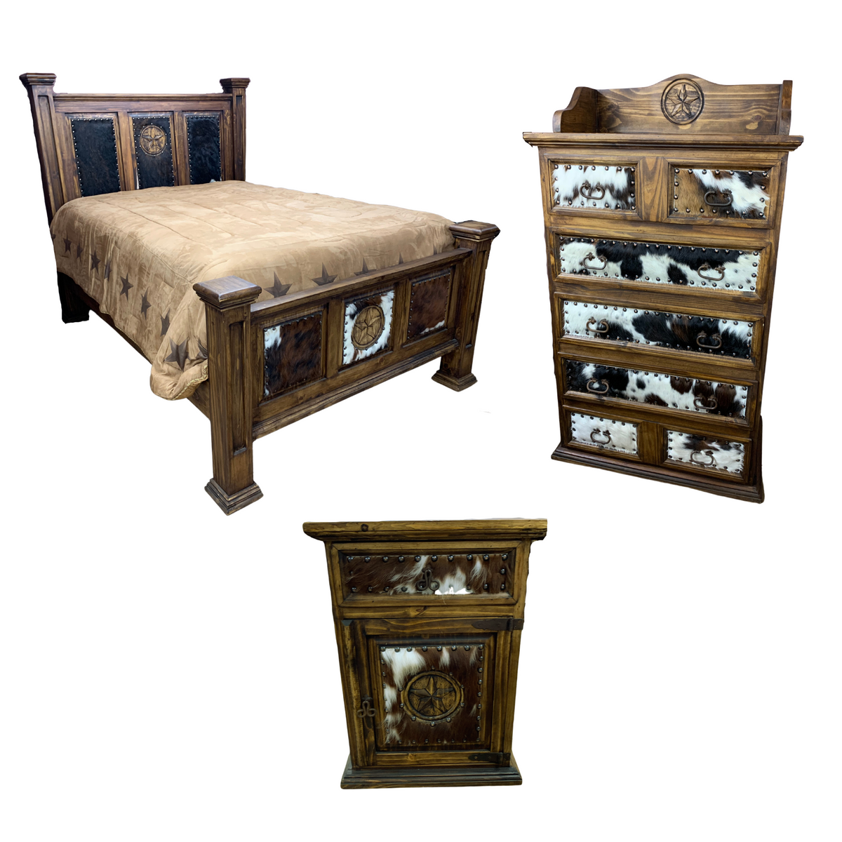Cowhide 3 Piece Bed Set – Rustic Furniture Saving Place